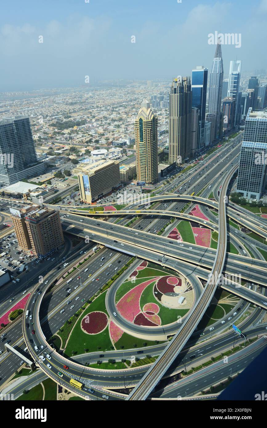Aerial view of the Dubai interchange in downtown Dubai, UAE Stock Photo ...