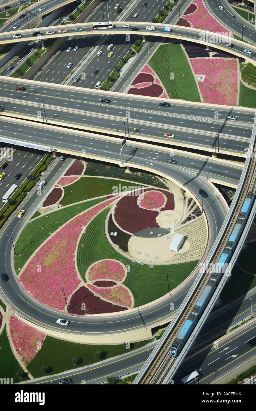 Aerial view of the Dubai interchange in downtown Dubai, UAE Stock Photo ...