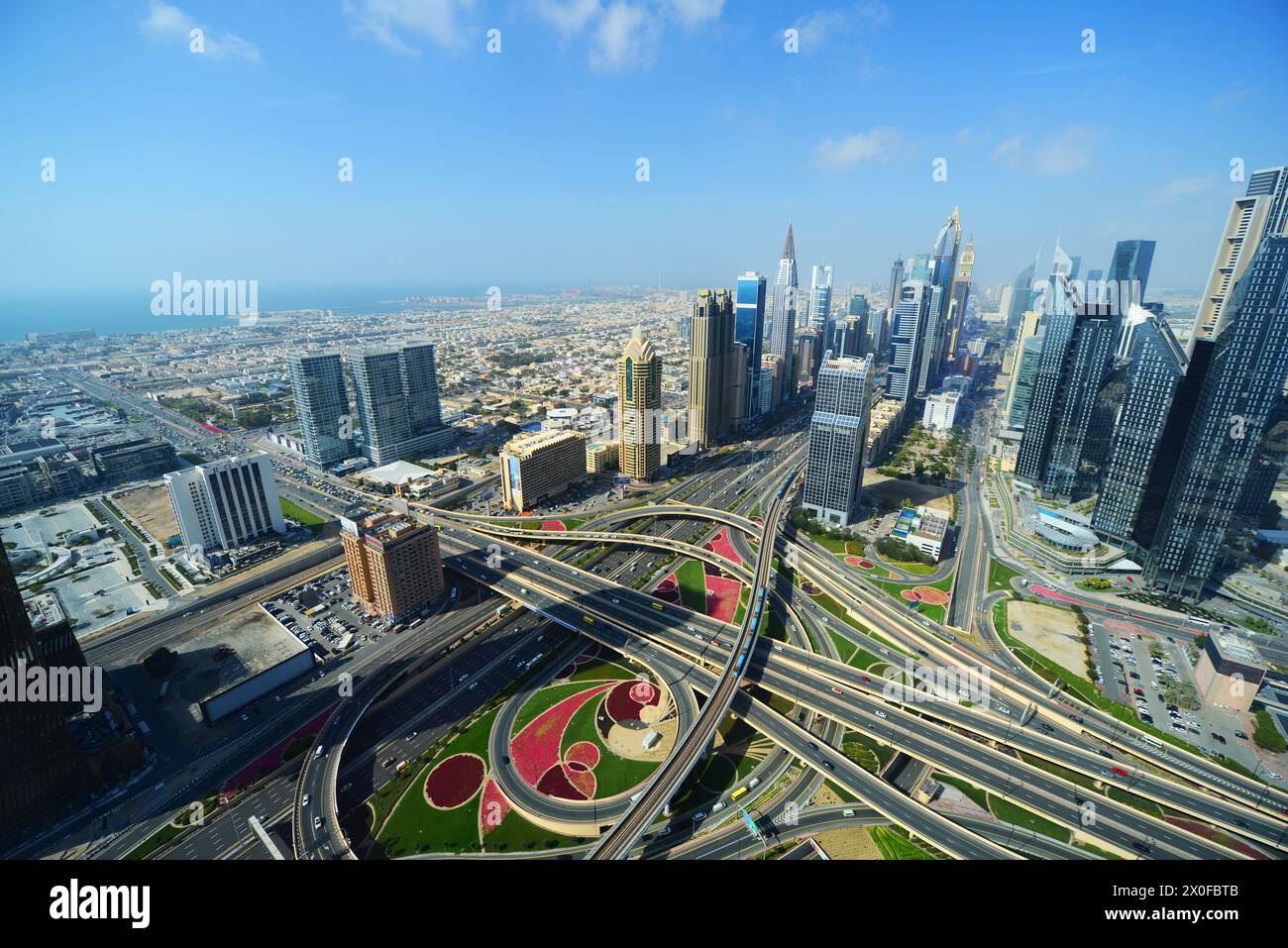 Aerial view of the Dubai interchange in downtown Dubai, UAE Stock Photo ...