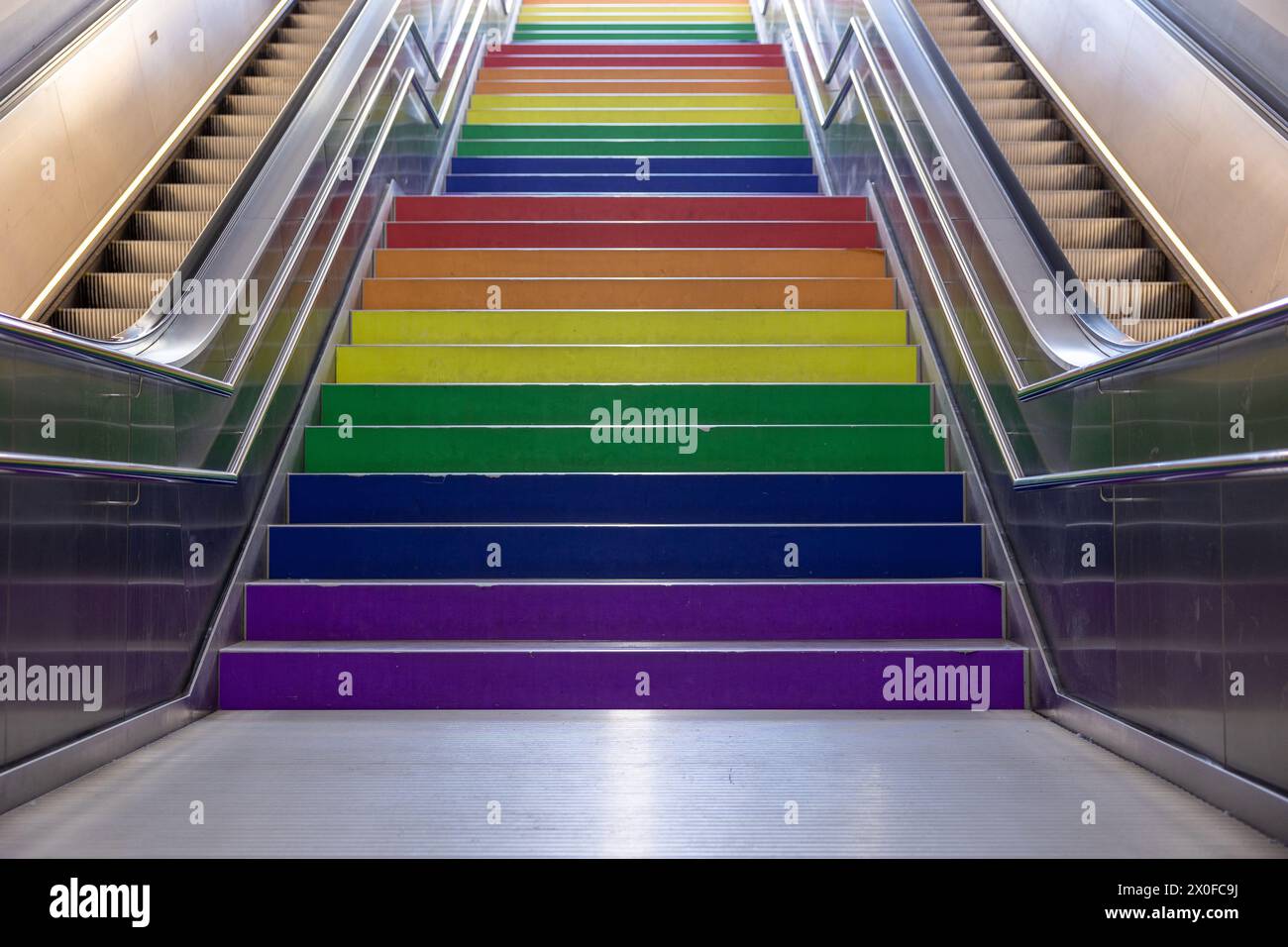 Rainbow colored steps. LGBE community concept Stock Photo - Alamy