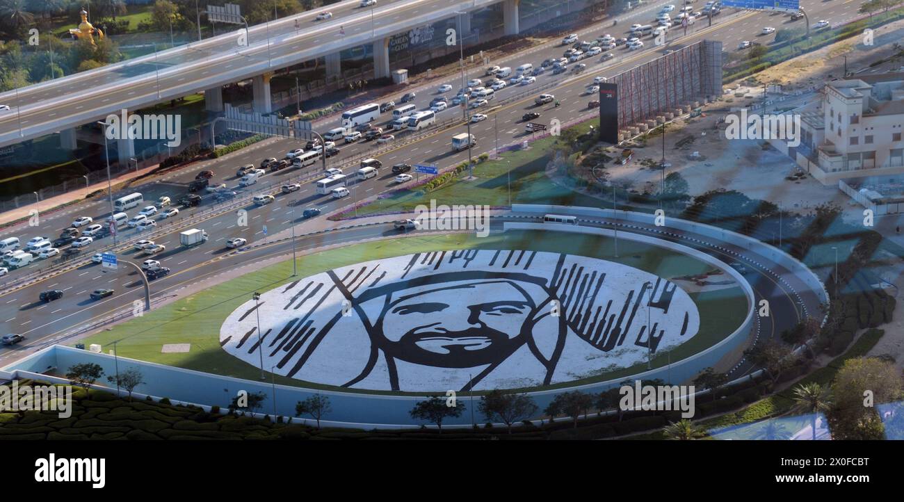 View from the frame of Dubai on a portrait of Sheikh Zayed on the ...