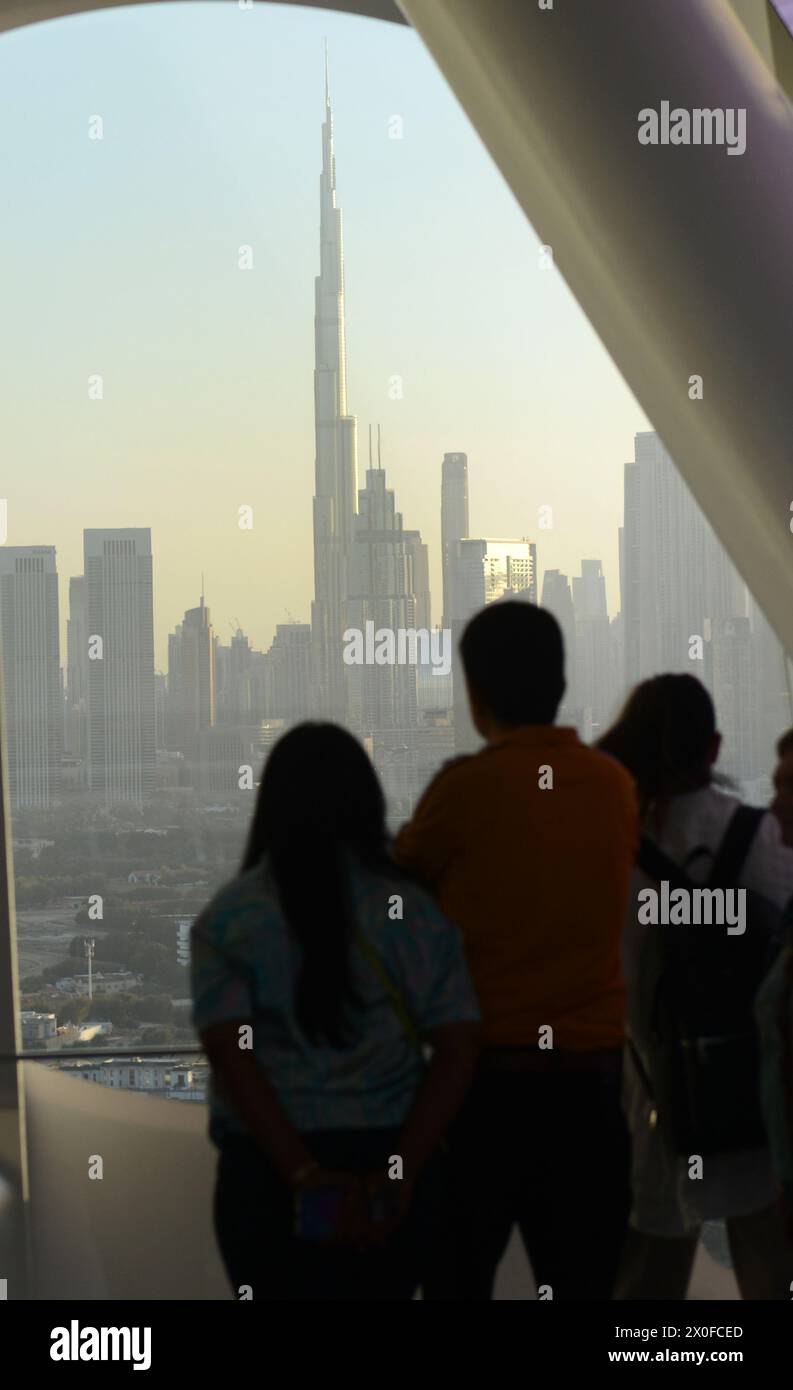 Tourist enjoying the city views from the Observatory deck at the top of ...