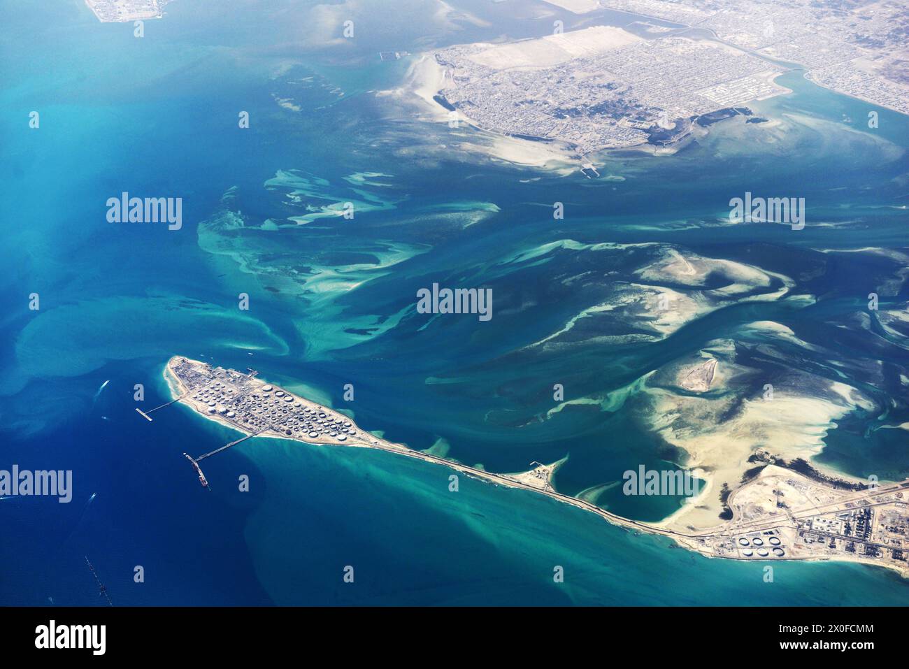 Aerial view of Ras Tanura and the Tarout Bay in Saudi Arabia Stock ...