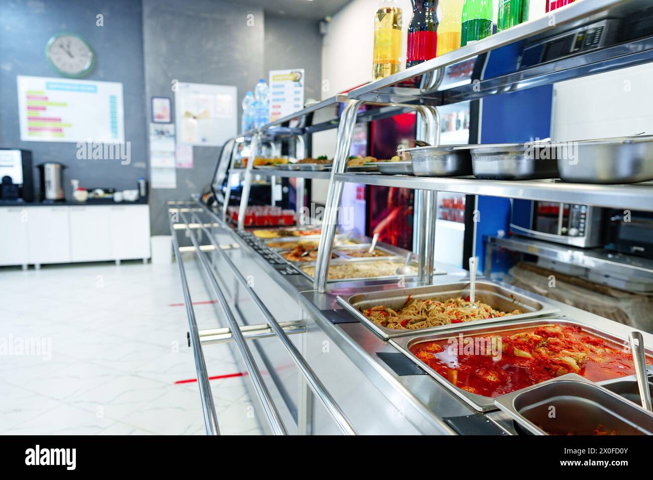 Bustling Cafeteria Serving Line During Lunchtime Offering a Variety of ...