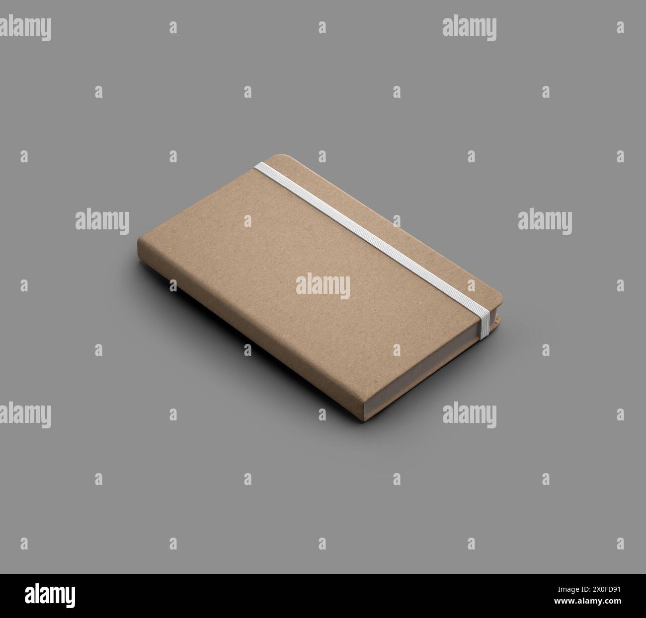 Mockup of closed craft notebook with white band, isolated with shadows ...