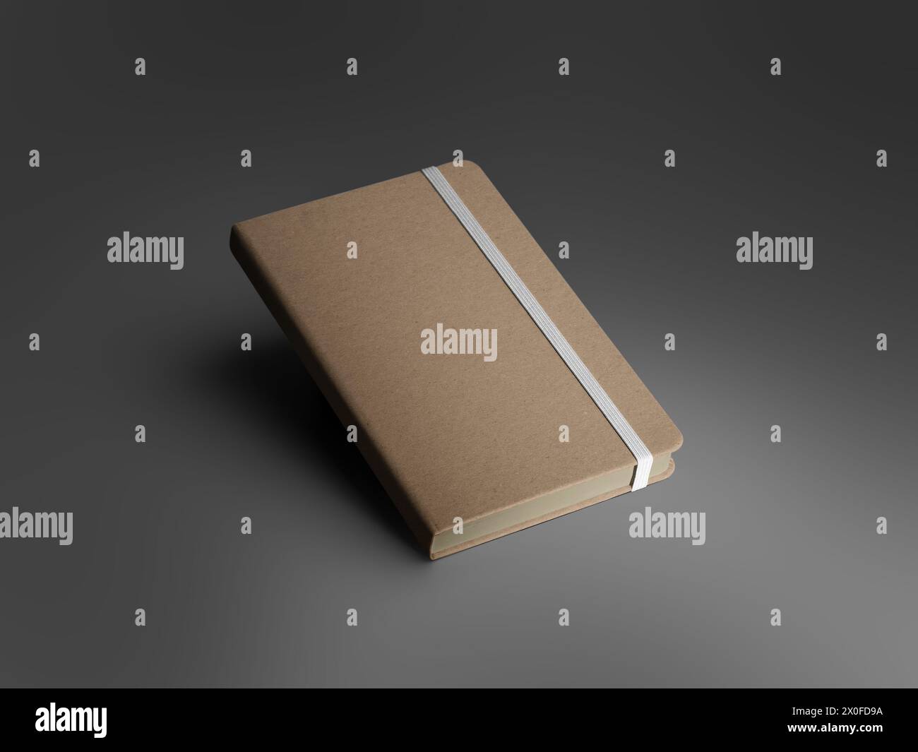 Mockup of closed craft notebook with white band, textured hard cover ...