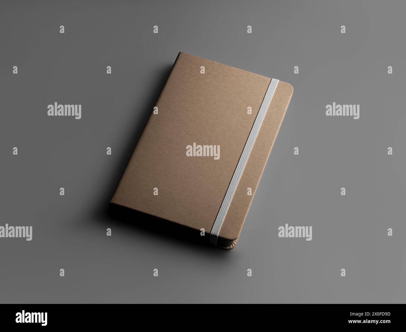 Closed craft notebook template with white elastic band, textured hard ...