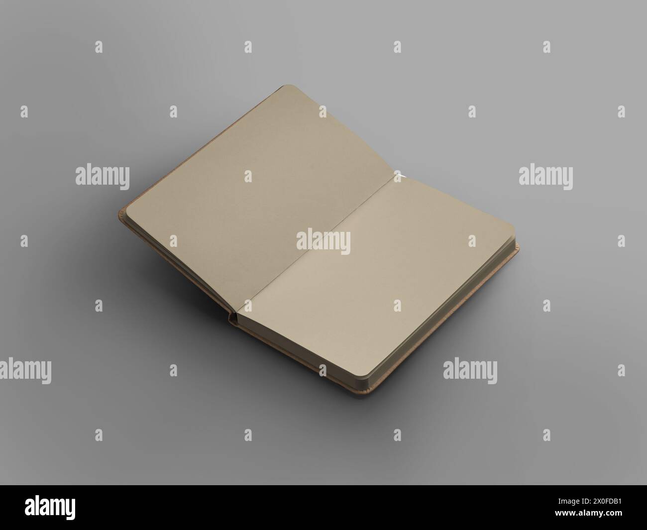 Template of an open craft notebook with a white bookmark, blank pages ...