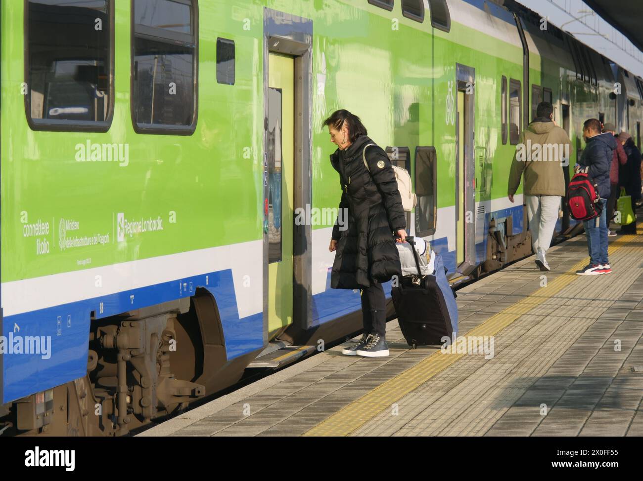 Train in central station of Treviglio along the Milan-Venice section ...