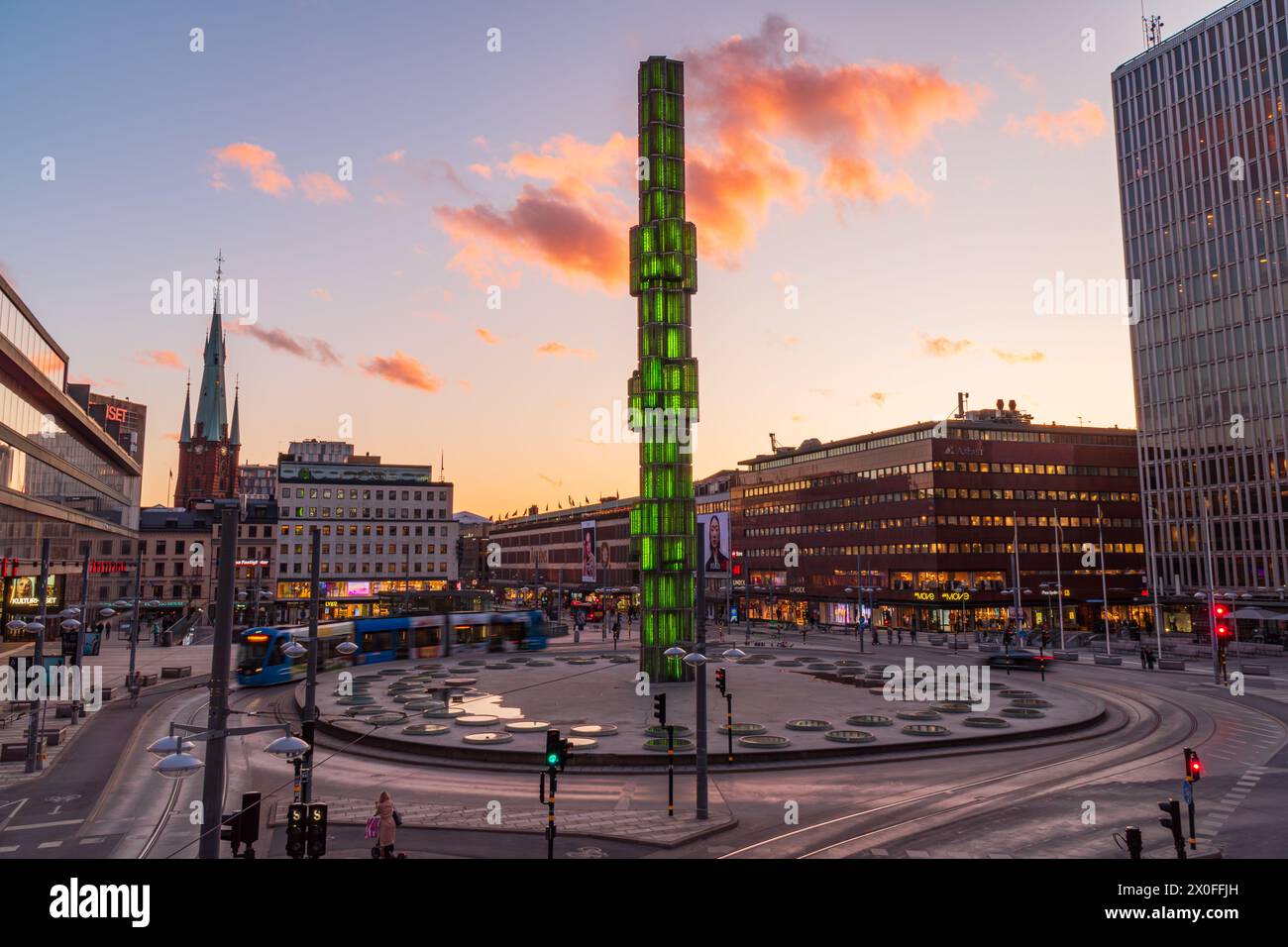 Square of Sergels torg and the culture house of Stockholm at sunset ...