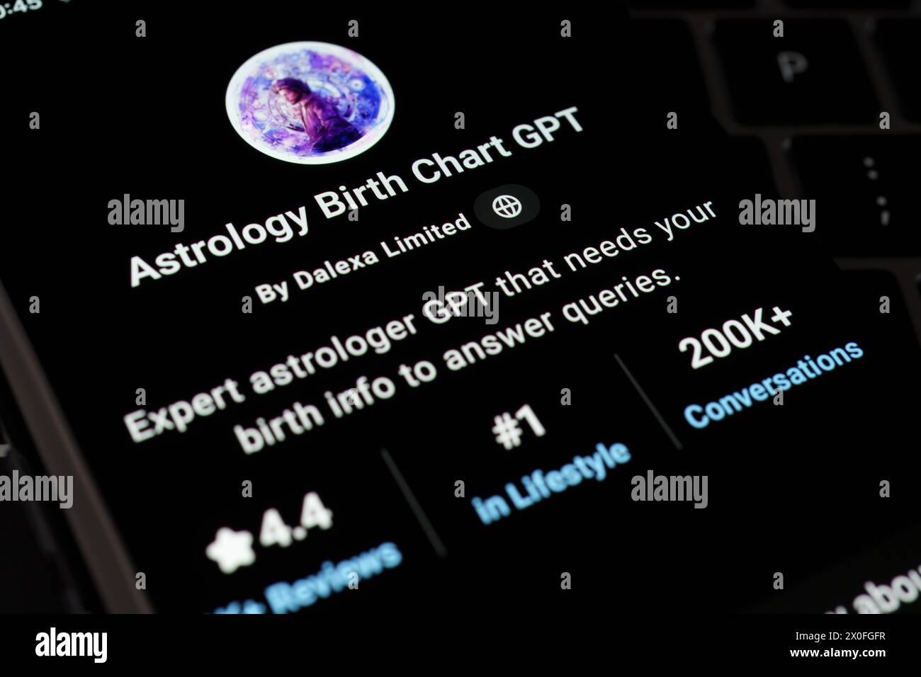 ASTROLOGY BIRTH CHAT GPT seen in GPT Store on the screen of smartphone ...