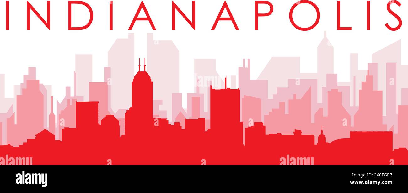Red panoramic city skyline poster of INDIANAPOLIS, UNITED STATES Stock ...