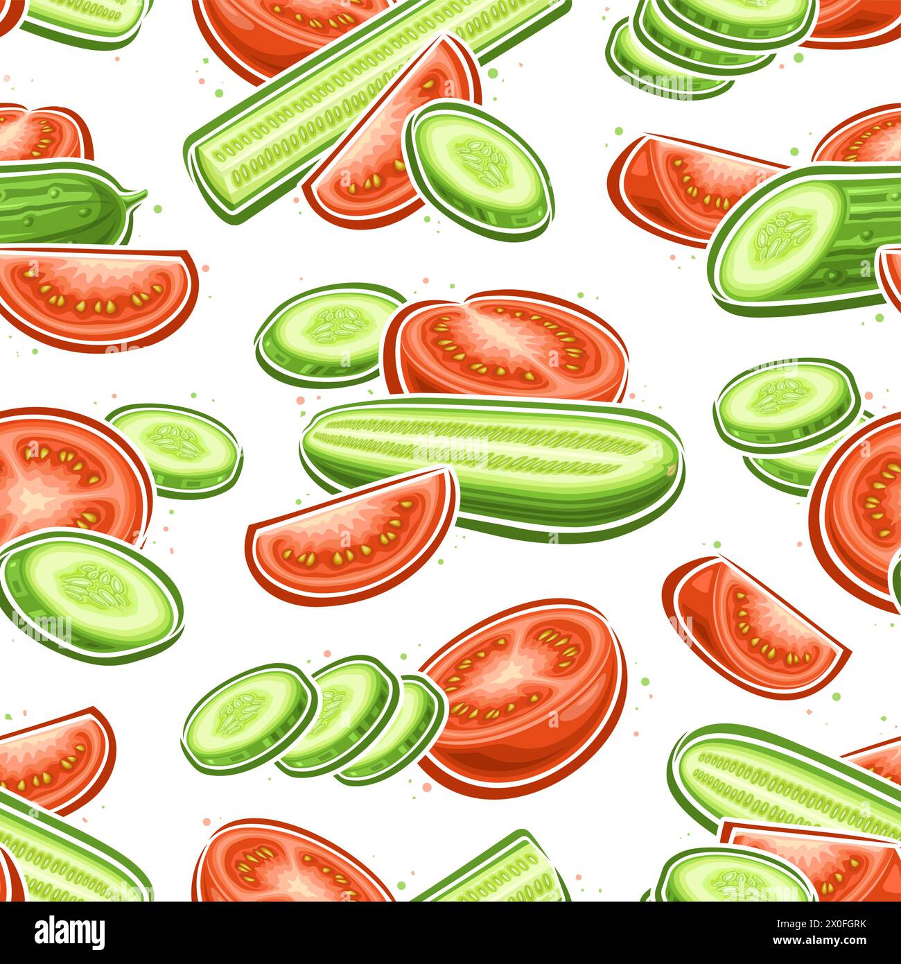 Vector Tomato and Cucumber seamless pattern, repeat background with ...