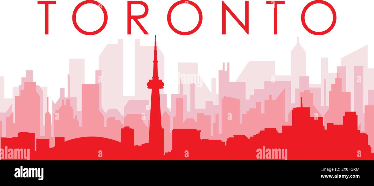 Red panoramic city skyline poster of TORONTO, CANADA Stock Vector Image ...