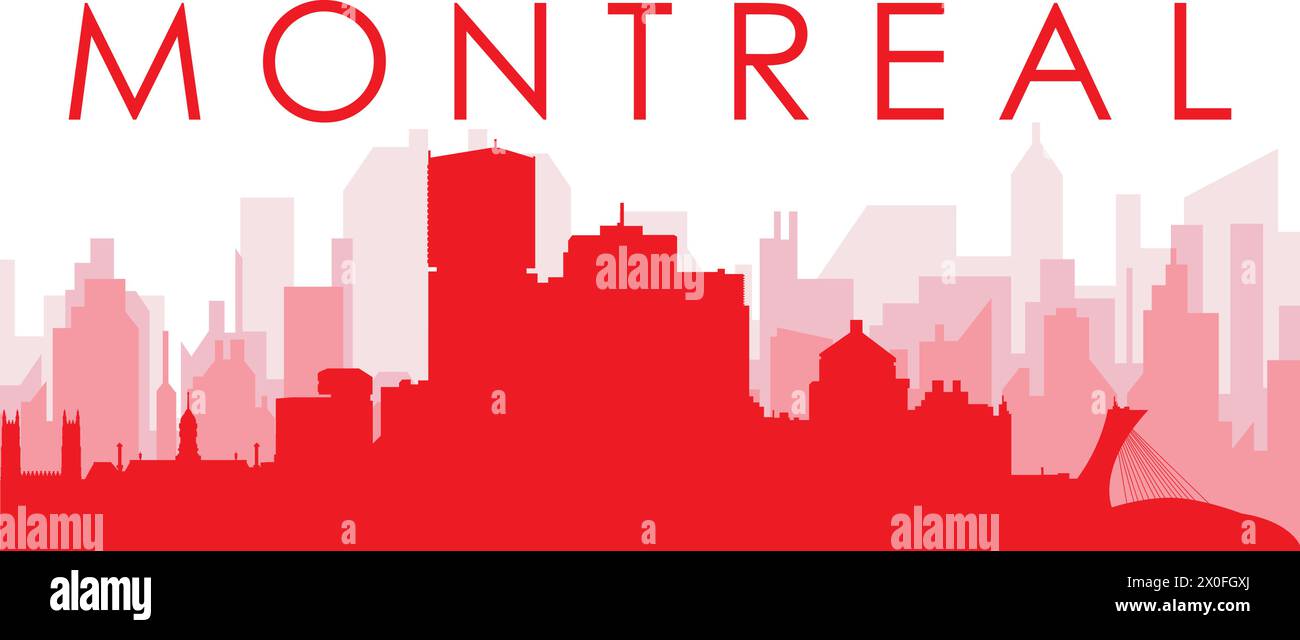 Red panoramic city skyline poster of MONTREAL, CANADA Stock Vector ...