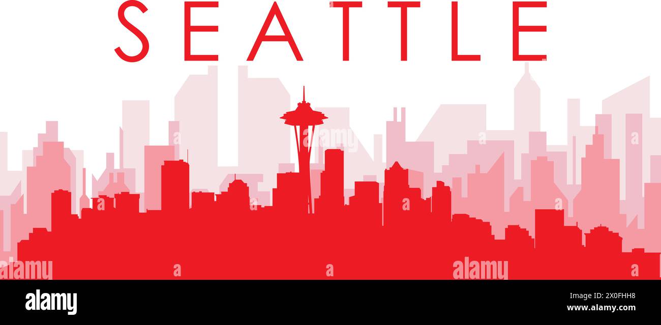 Red panoramic city skyline poster of SEATTLE, UNITED STATES Stock ...
