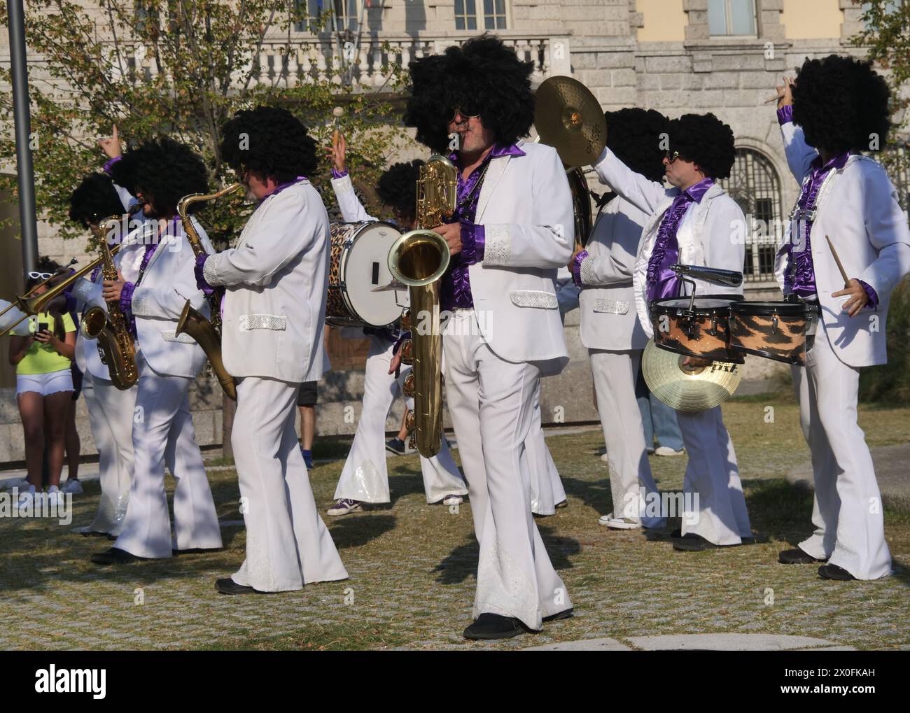 Folk march'in band street parade in Bergamo, Lombardy, Italy Stock ...