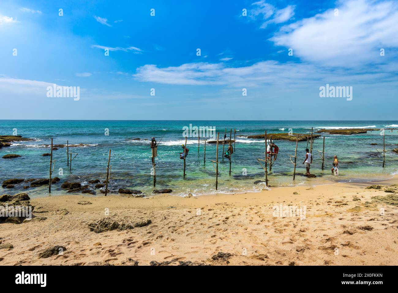 Southwest Coast, Sri Lanka - Jan. 29, 2024: Fishermen skillfully ...