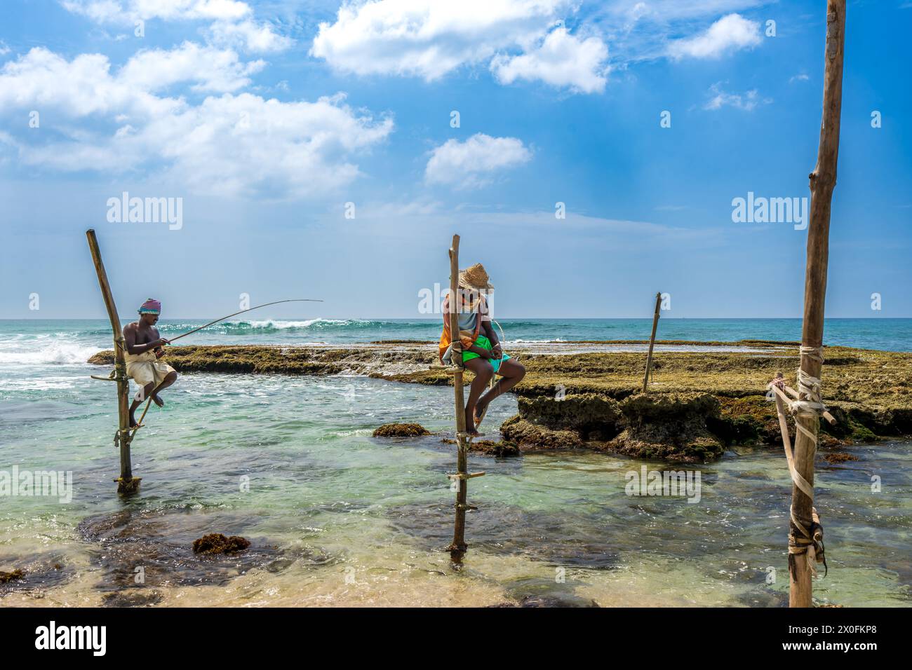 Southwest Coast, Sri Lanka - Jan. 29, 2024: Fishermen skillfully ...