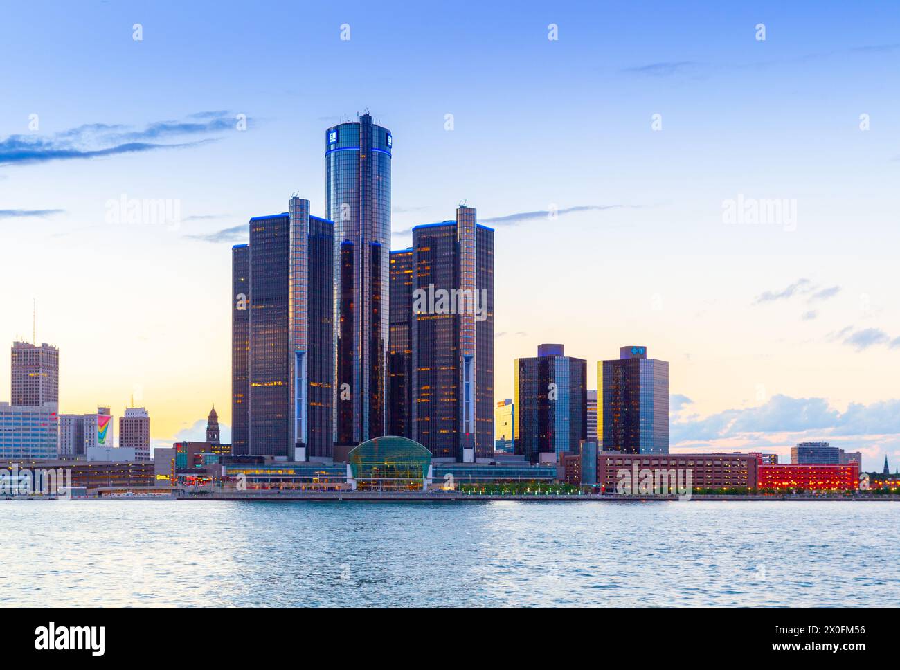 The Renaissance Center in Detroit, Michigan, USA, seen from the Detroit ...