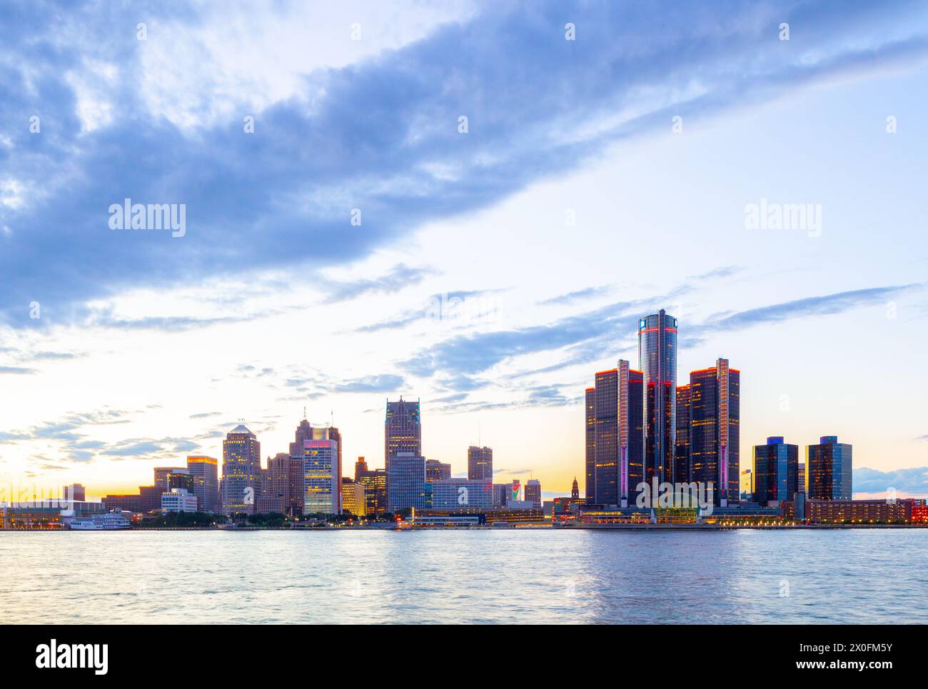 The Detroit city skyline, including the Renaissance Center, seen from ...
