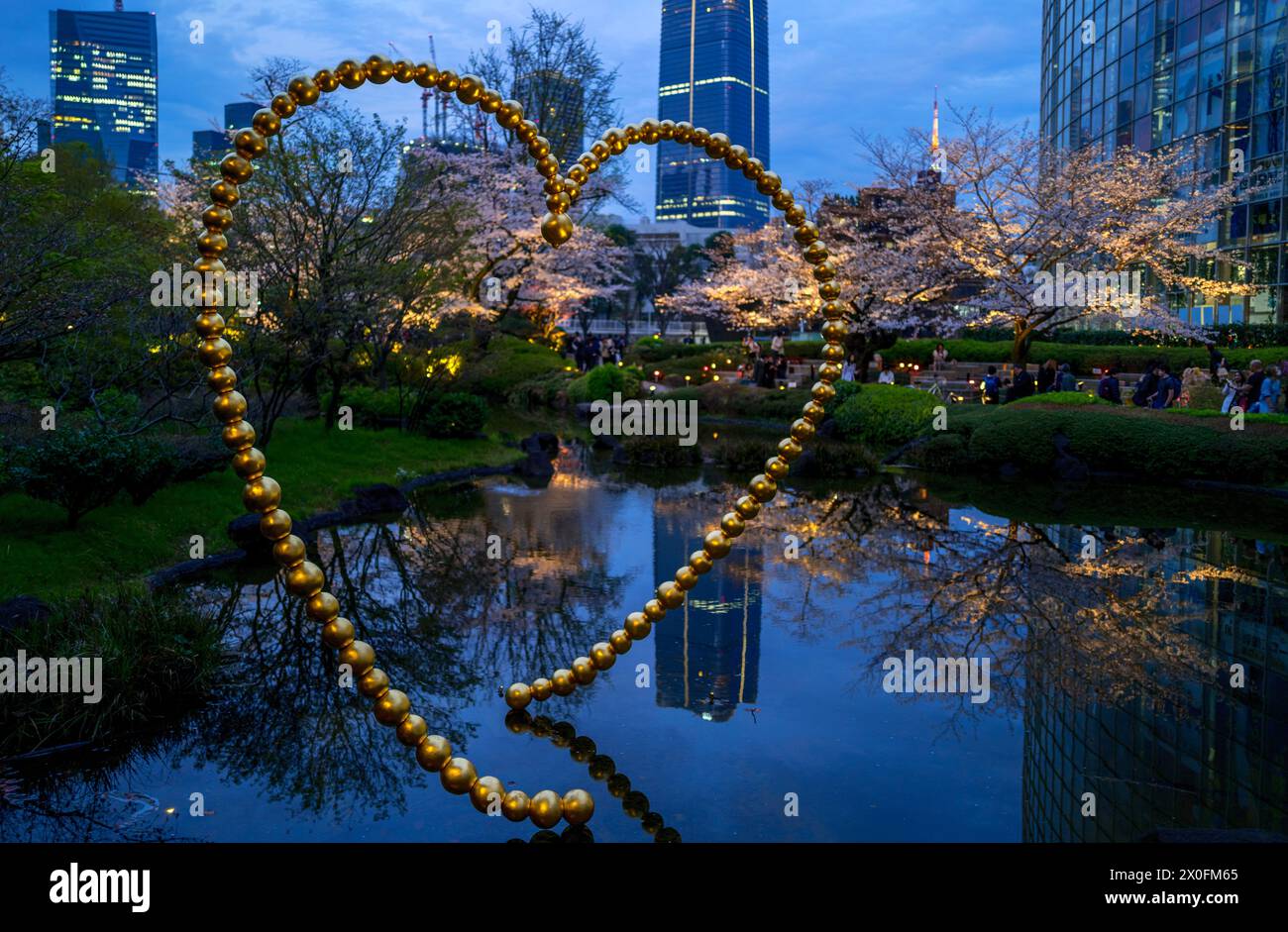 Tokyo - Mohri Garden night time view with Sakura Stock Photo - Alamy