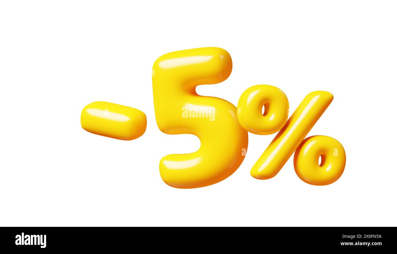 Balloon number minus five percent sign for sale concept. 3d render ...