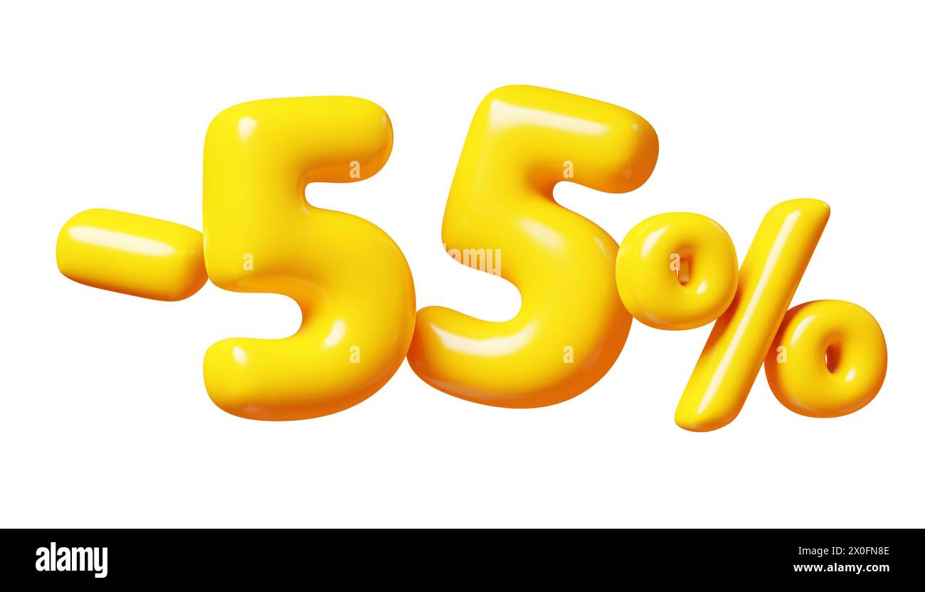 Balloon number minus fifty five percent sign for sale concept. 3d ...