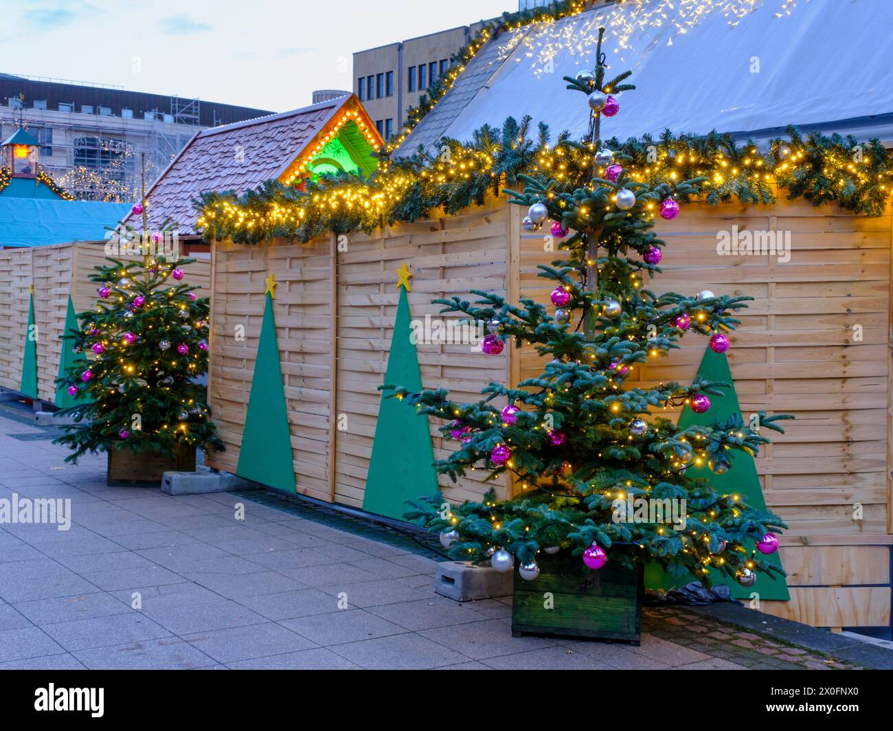 Christmas tree at a christmas market Stock Photo - Alamy