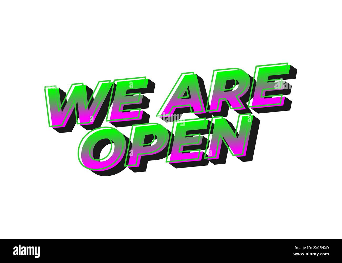 We are open. Text effect design in 3D look effect with eye catching ...