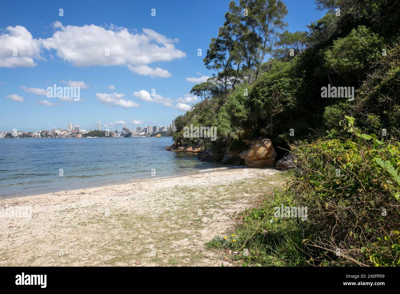 Whiting beach on Sydney Harbour lower north shore, views across the ...