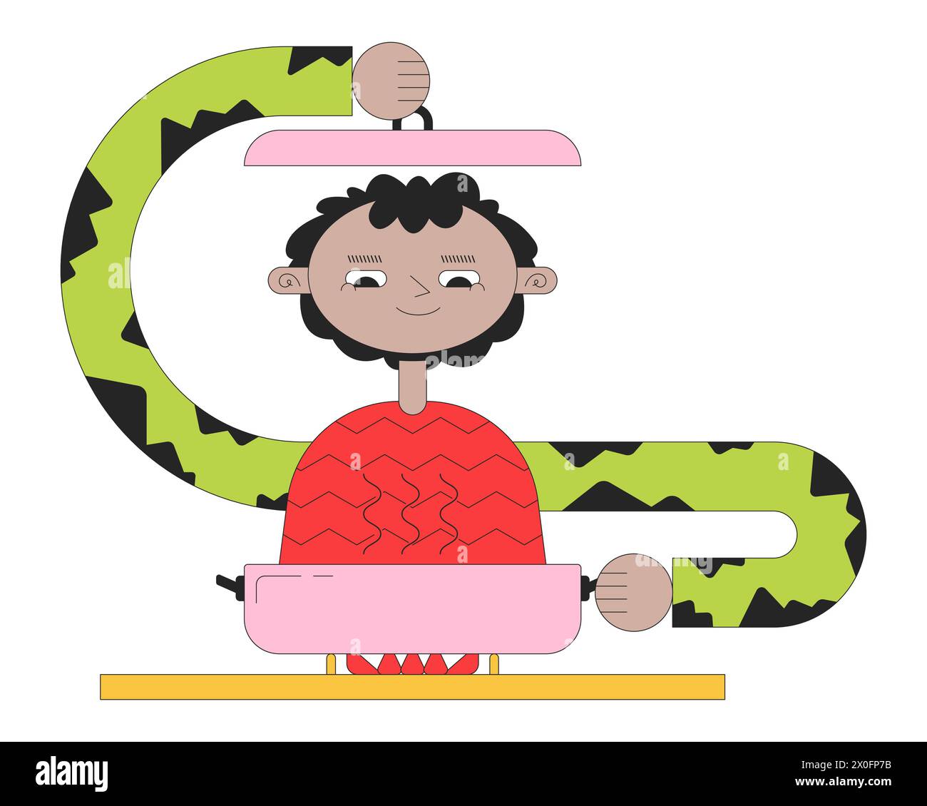 Cooking on stove kitchen 2D linear illustration concept Stock Vector ...