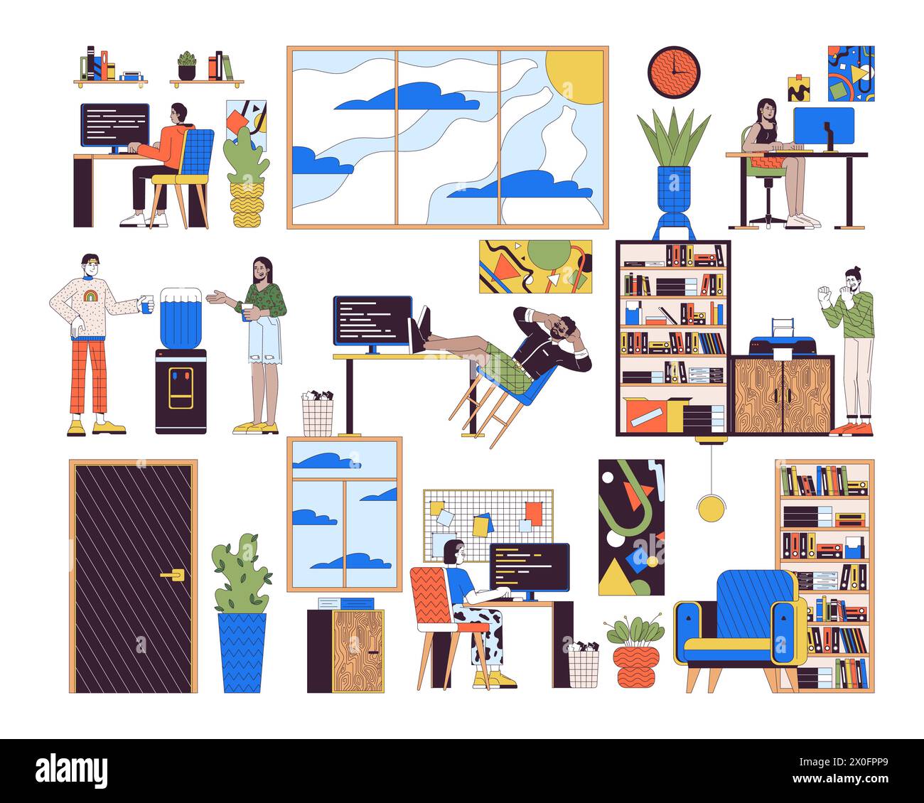 Office Life 2d Linear Illustration Concept Stock Vector Image And Art Alamy