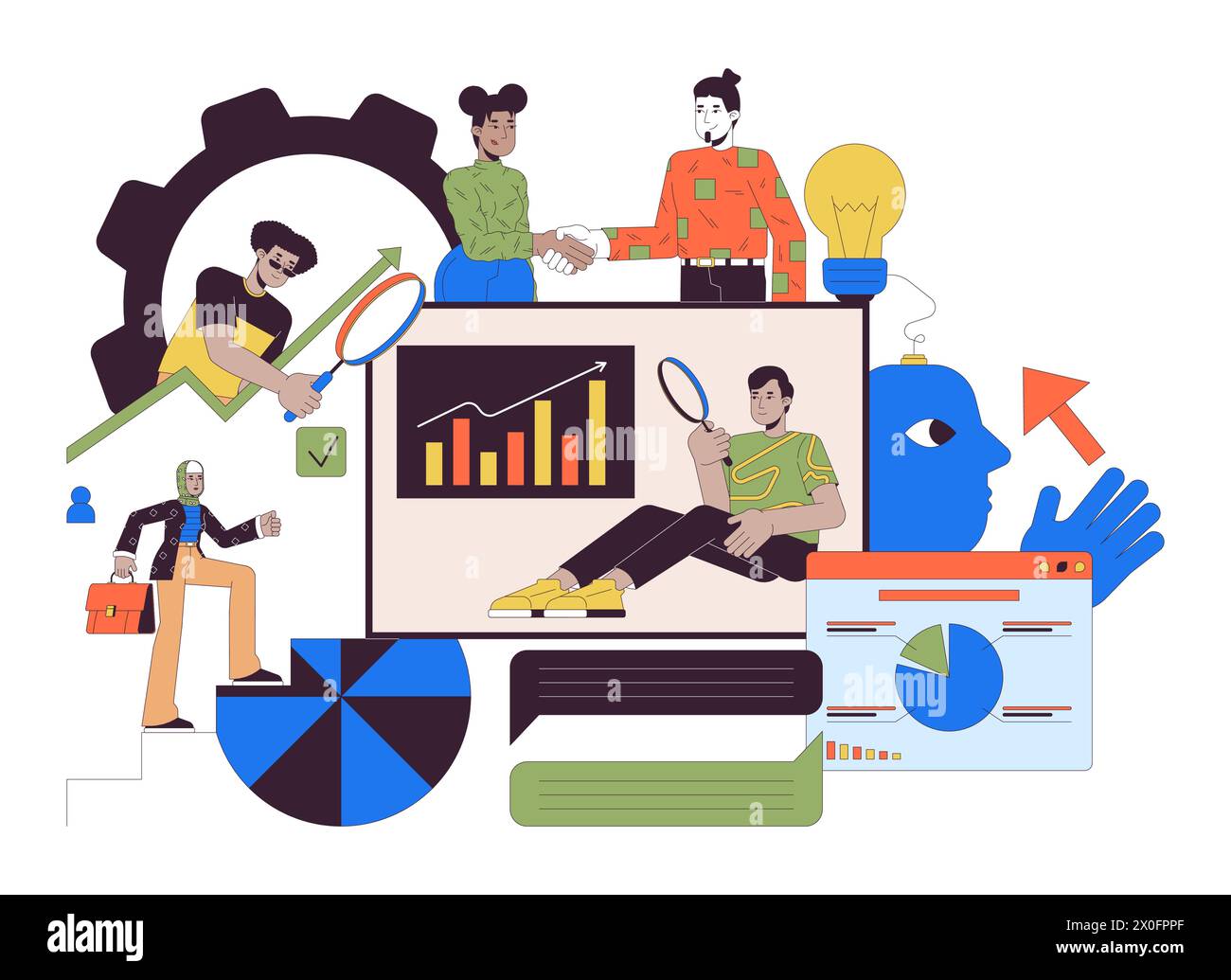 Data analytics service 2D linear illustration concept Stock Vector ...