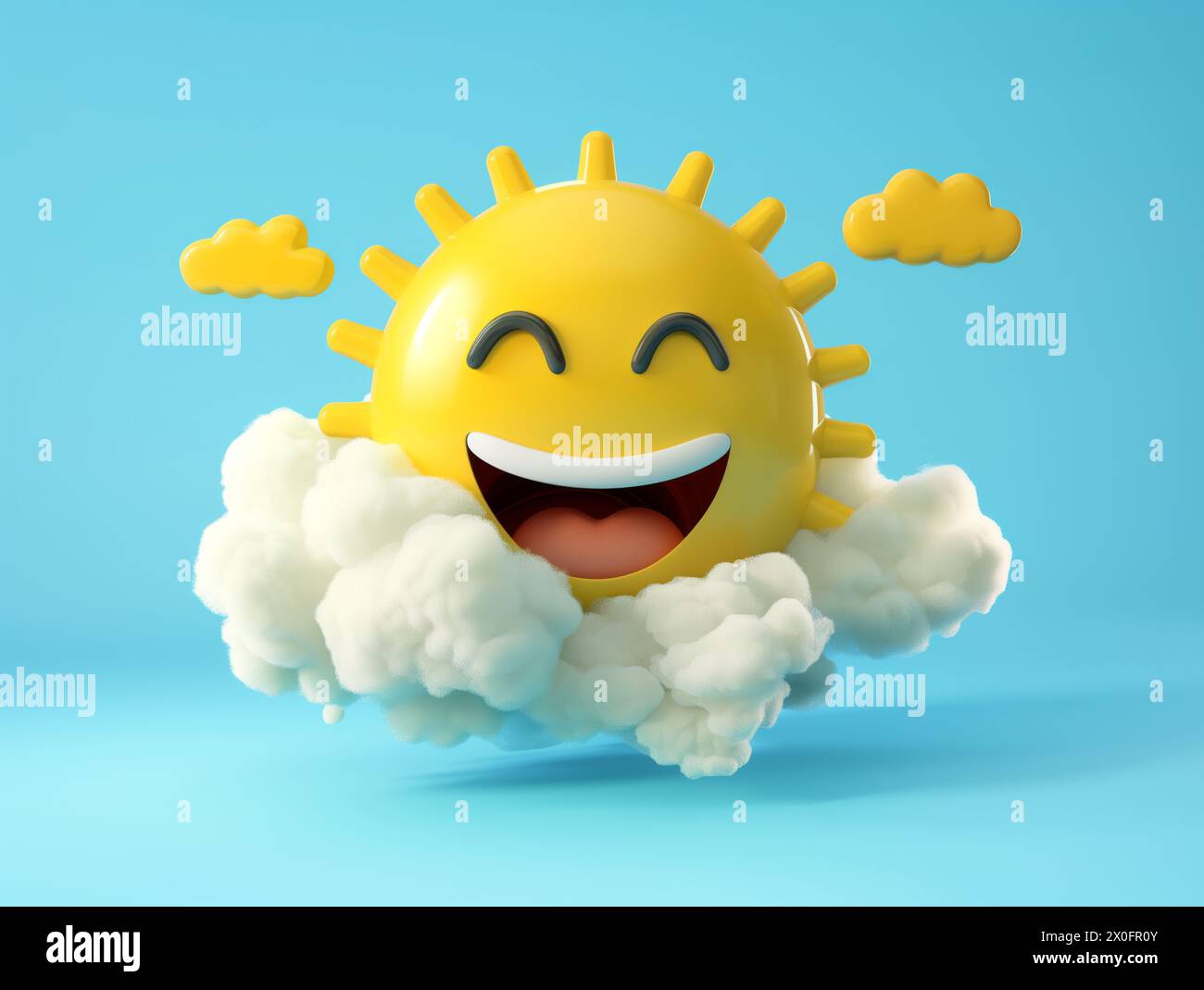 Smilie face sun with clouds emoji 3d render happy Stock Photo - Alamy