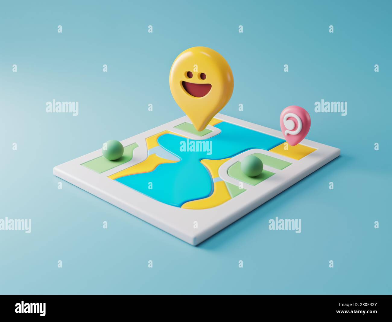 Smilie face map gps emoji 3d render happy Stock Photo - Alamy