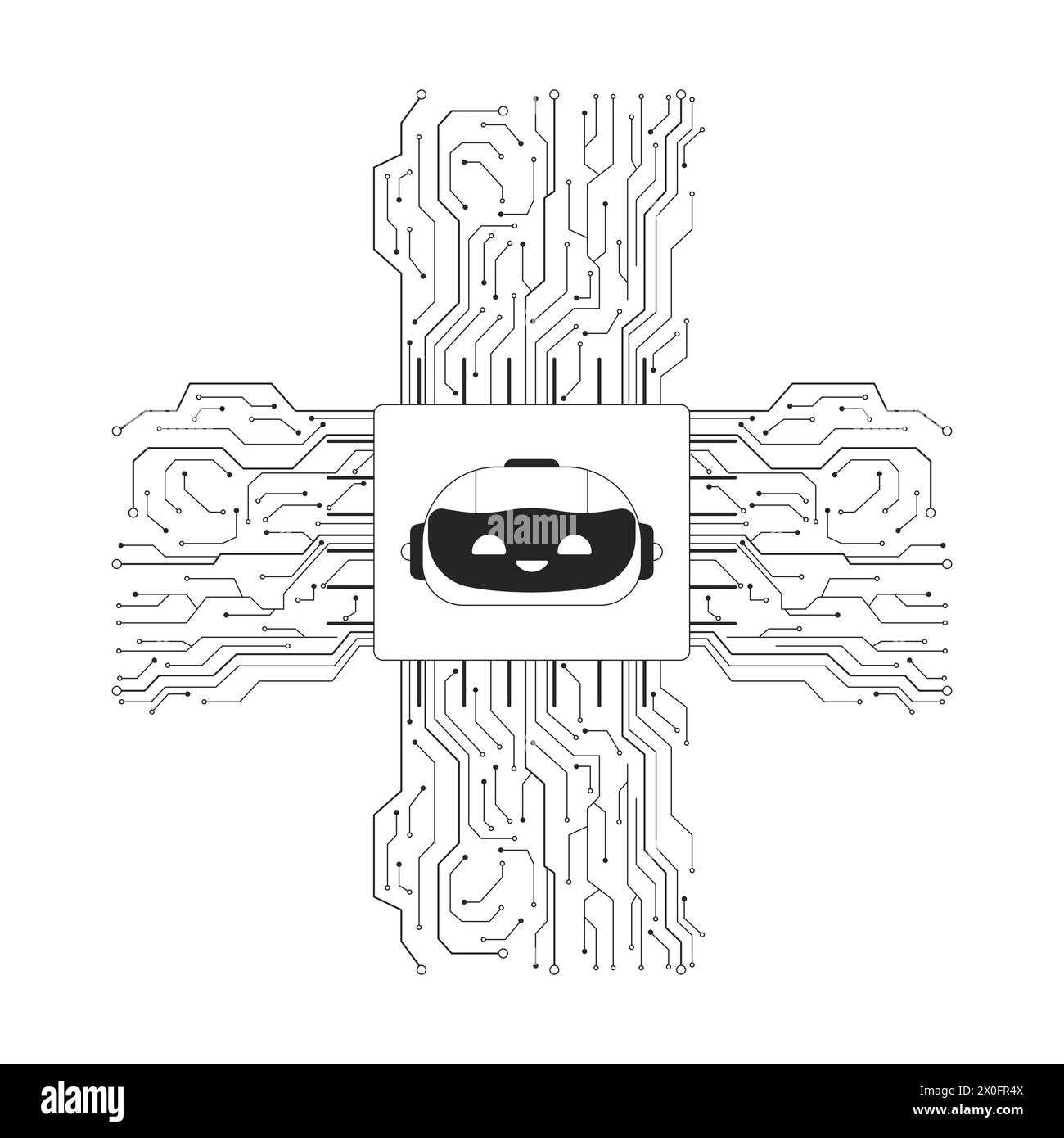 AI microchip cpu black and white 2D line cartoon object Stock Vector ...