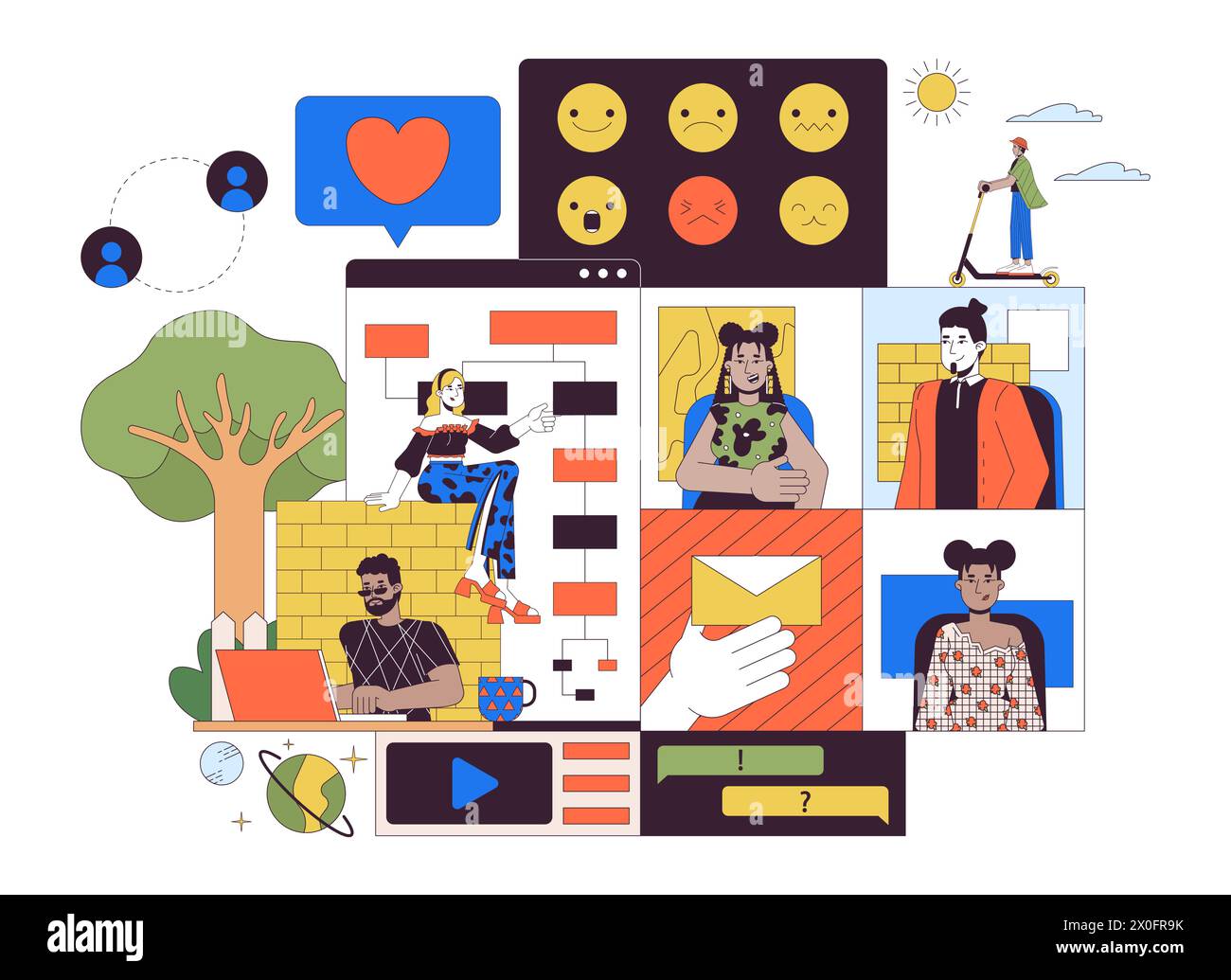 Computer Software Developers 2d Linear Illustration Concept Stock