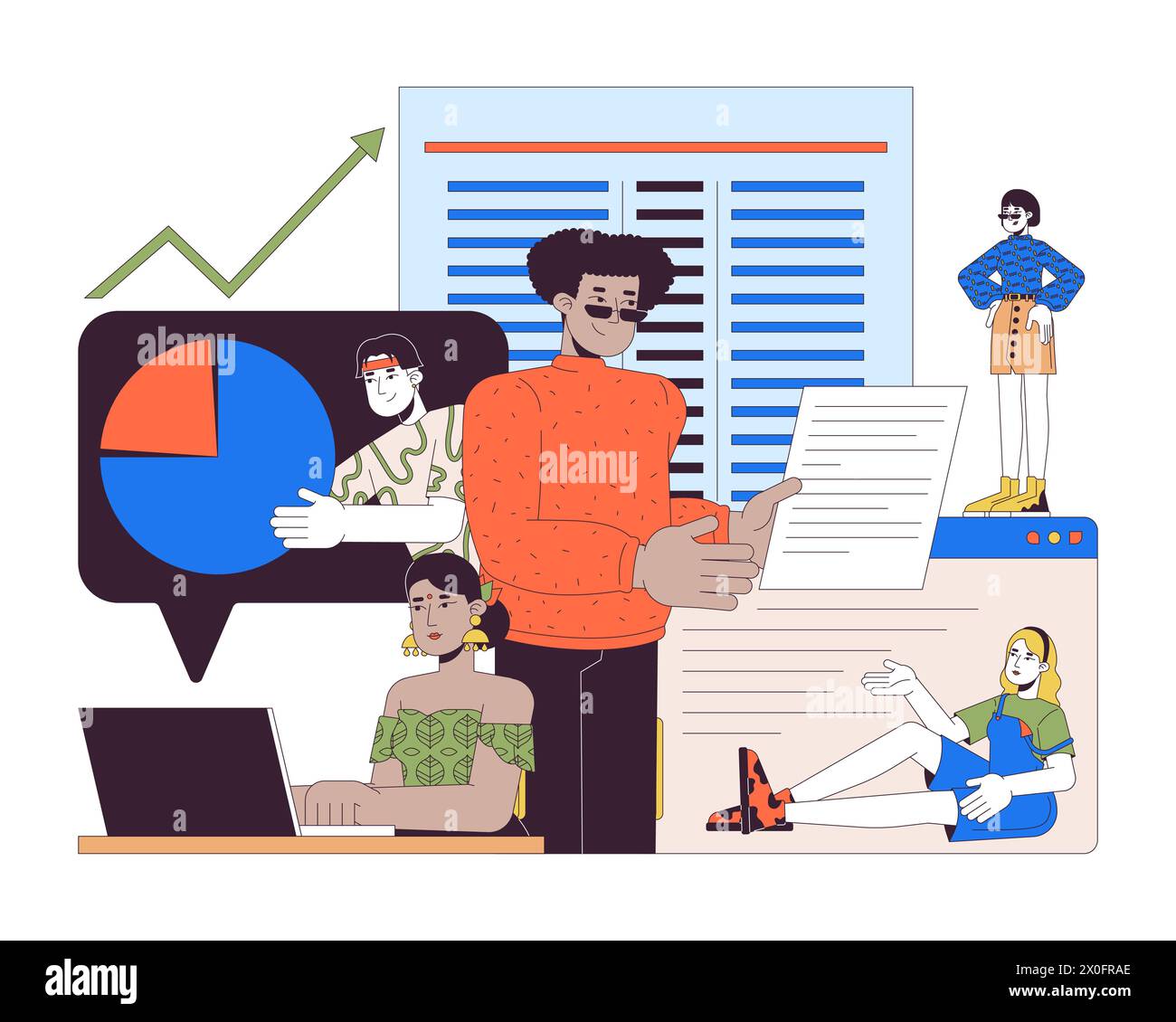 Accounting Work 2d Linear Illustration Concept Stock Vector Image And Art