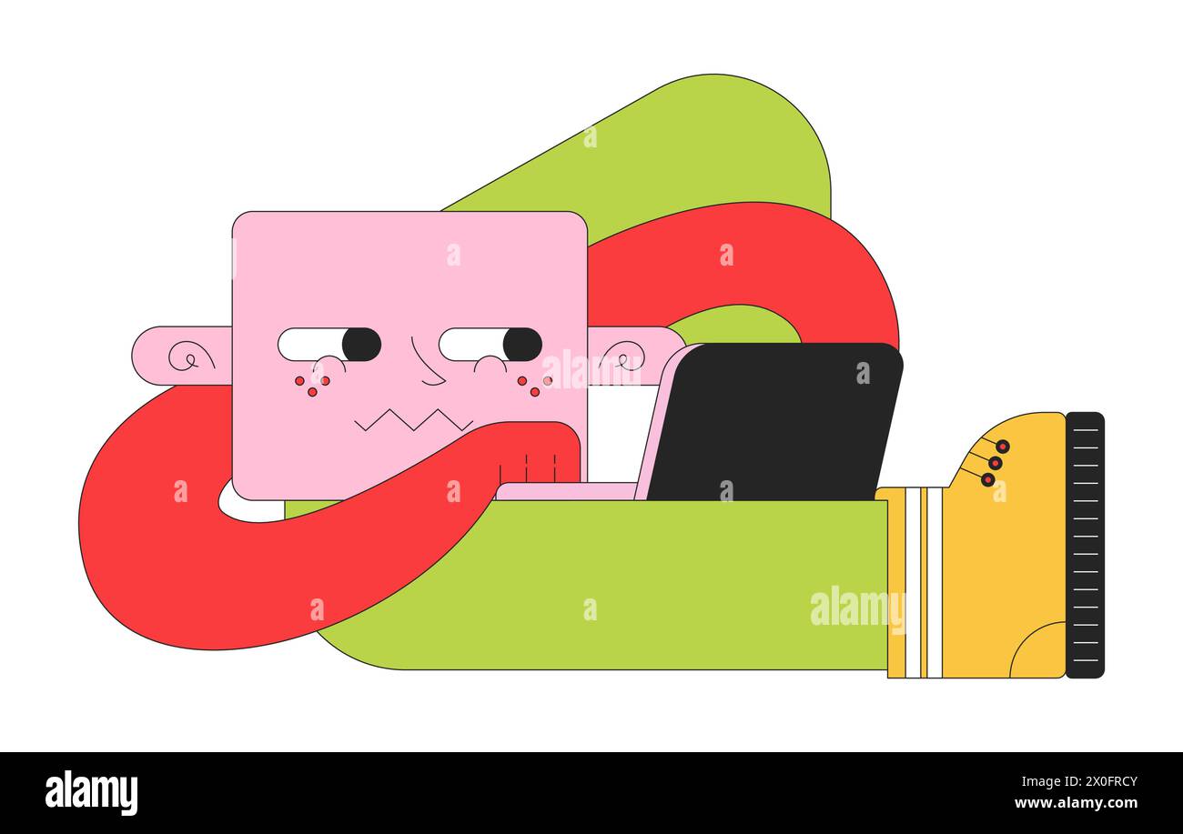 Office worker laptop 2D linear illustration concept Stock Vector Image ...