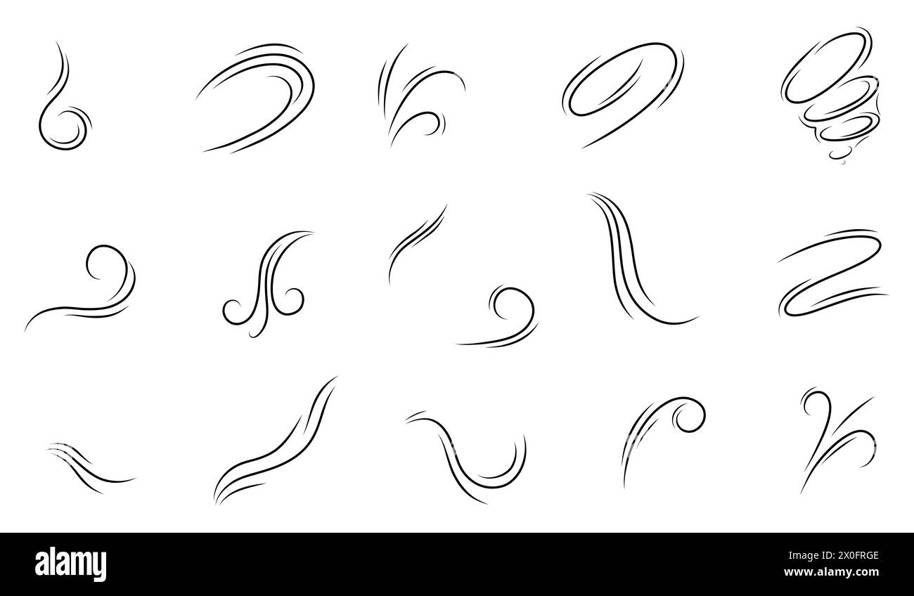 Set of wind blow set in doodle style, vector illustration on white ...