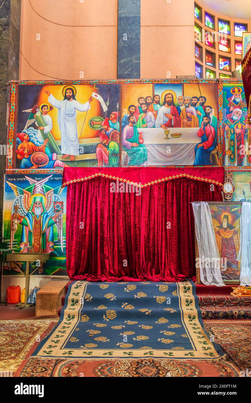 Interior of Debre Libanos, monastery in Ethiopia, lying northwest of ...