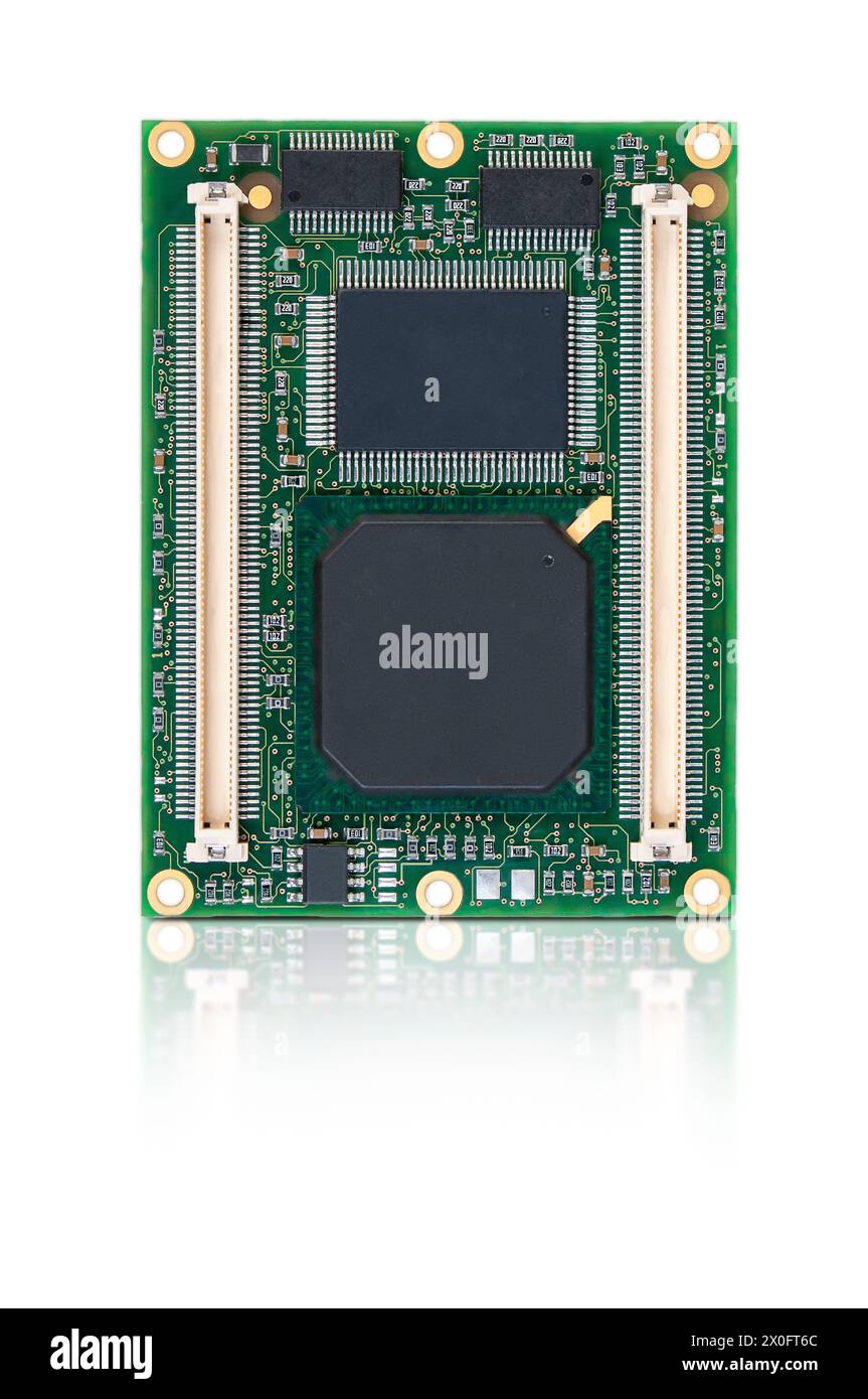 Close Up Of An Embedded Cpu Module With Integrated Chips And Connectors