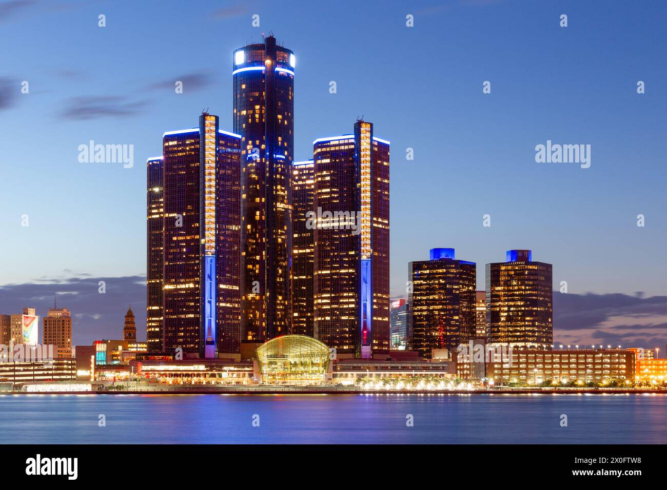The Renaissance Center in Detroit, Michigan, USA, seen from the Detroit ...