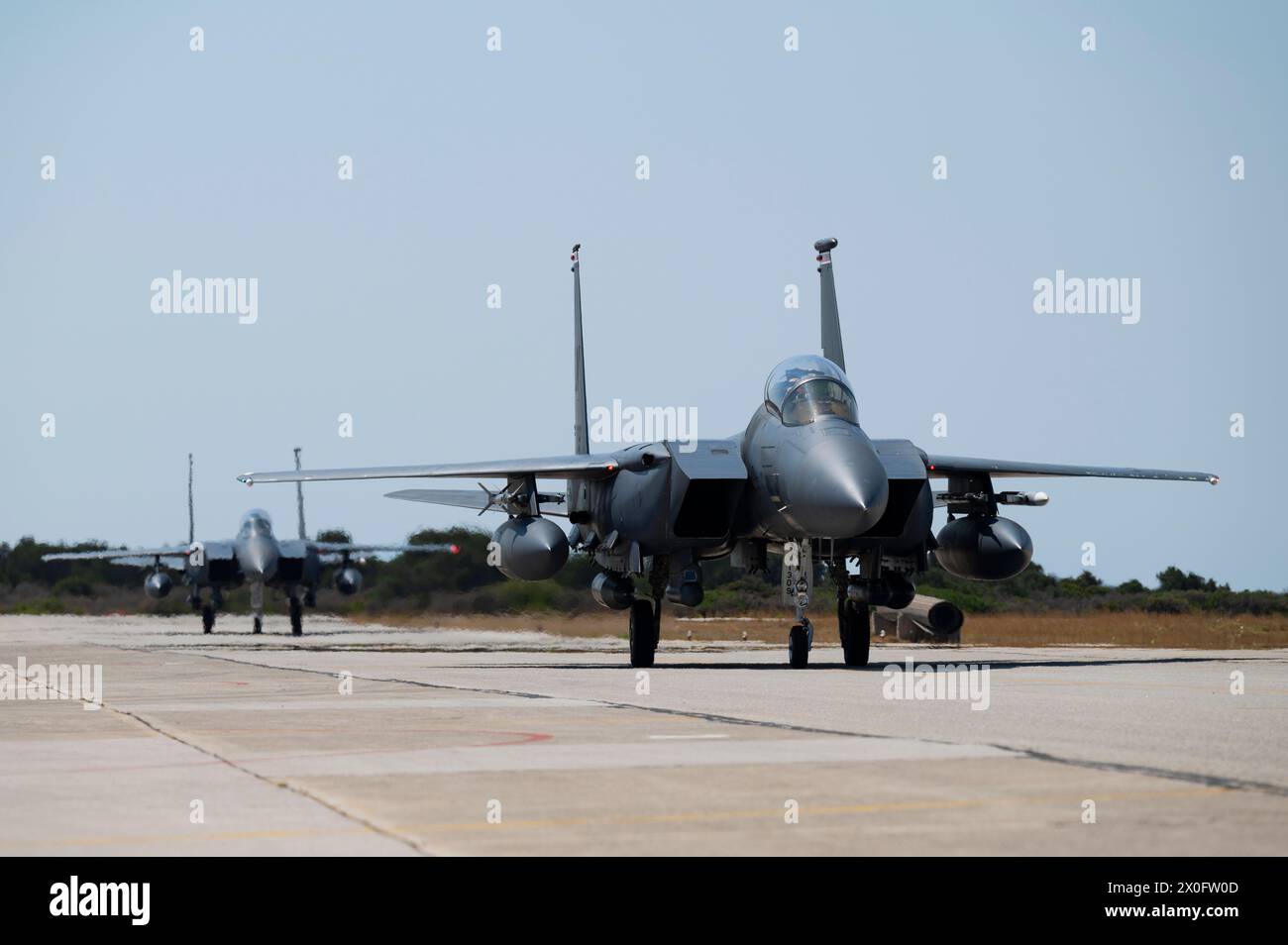 U.S. Air Force F-15E Strike Eagles, assigned to the 494th Fighter Squadron from Royal Air Force ...