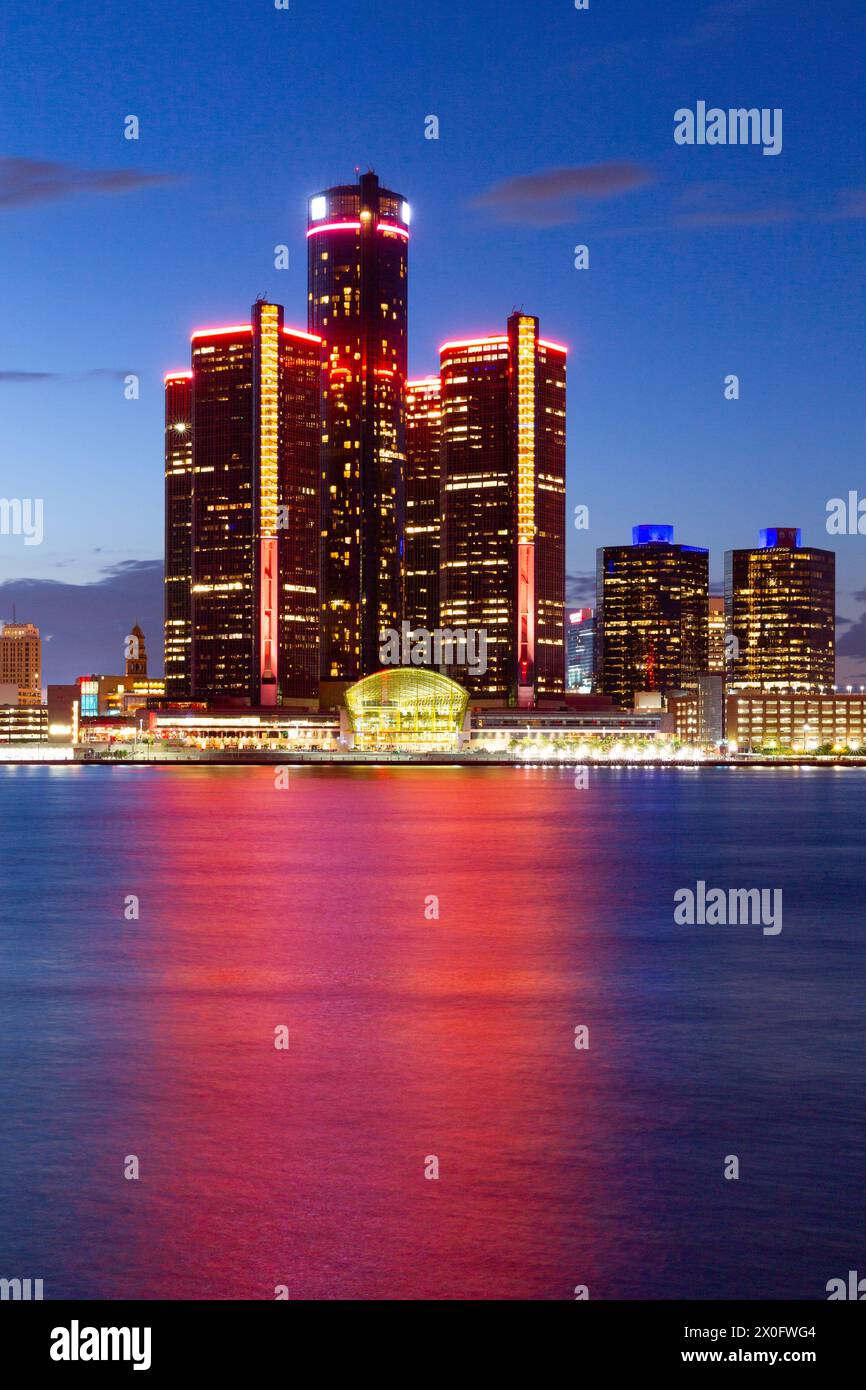 The Renaissance Center in Detroit, Michigan, USA, seen from the Detroit ...