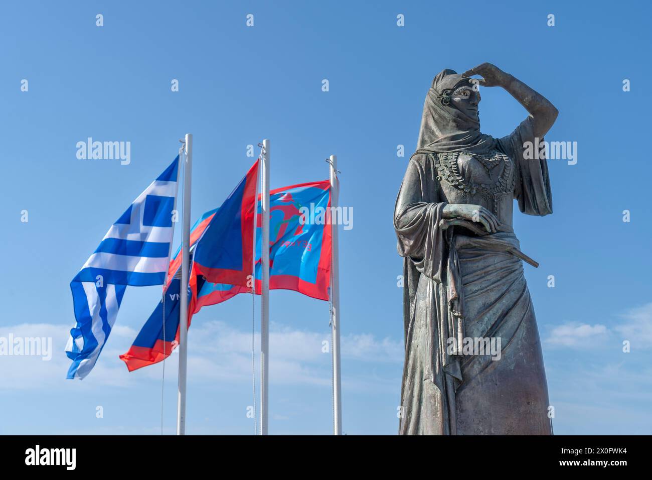 Statue of Laskarina Mpoumpoulina, a hero and military leader of Greek ...