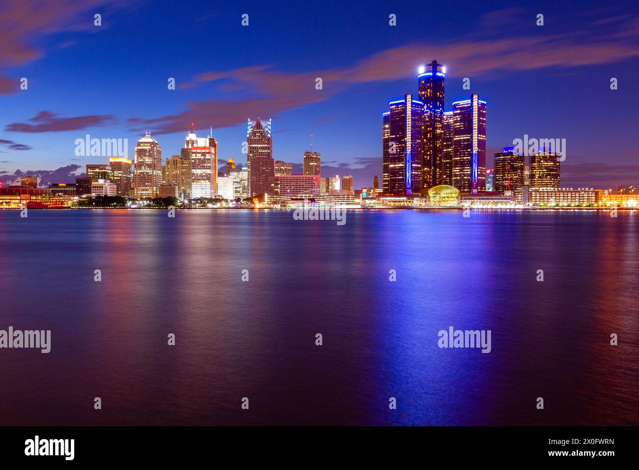 The Detroit city skyline, including the Renaissance Center, seen from ...
