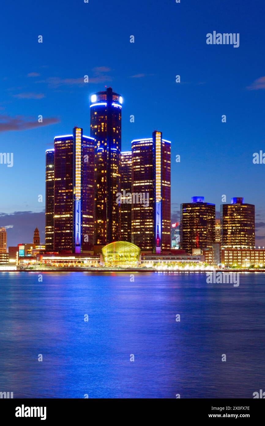The Renaissance Center in Detroit, Michigan, USA, seen from the Detroit ...