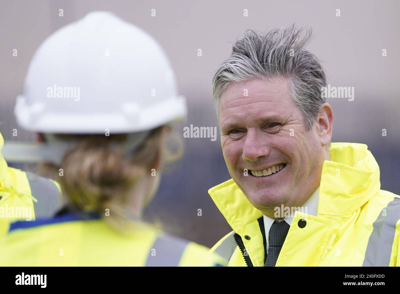 Labour Party leader Sir Keir Starmer talking to workers during a ...